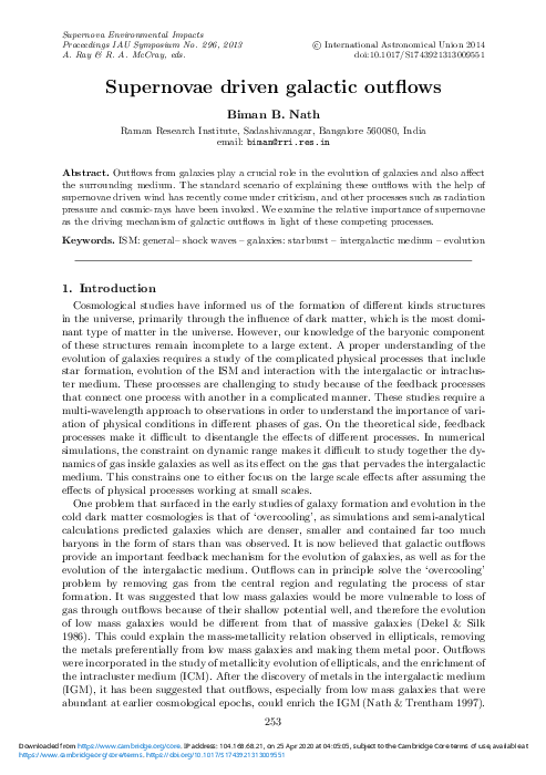 (PDF) Supernovae driven galactic outflows | Biman Nath - Academia.edu