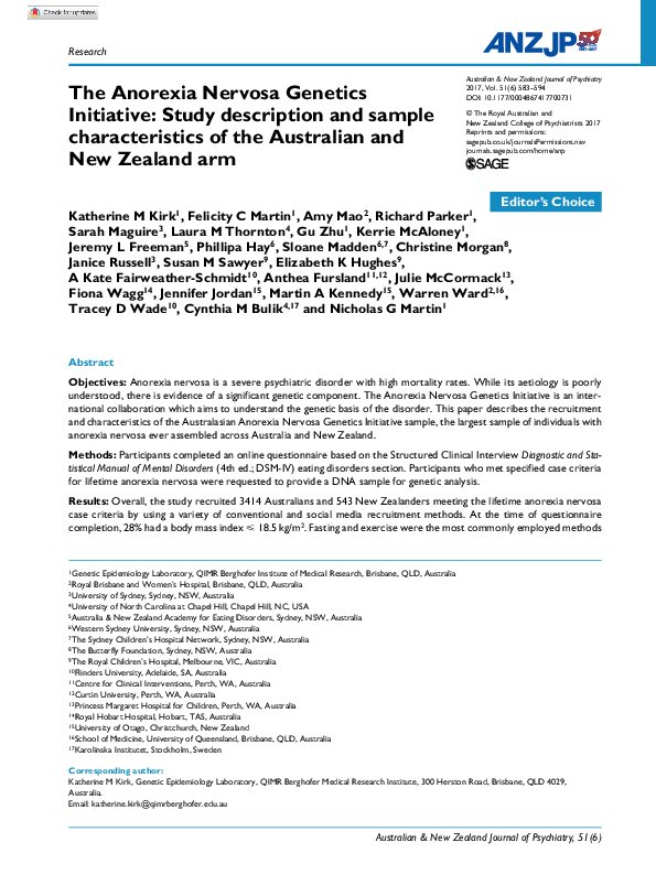 (PDF) The Anorexia Nervosa Genetics Initiative: Study description and ...