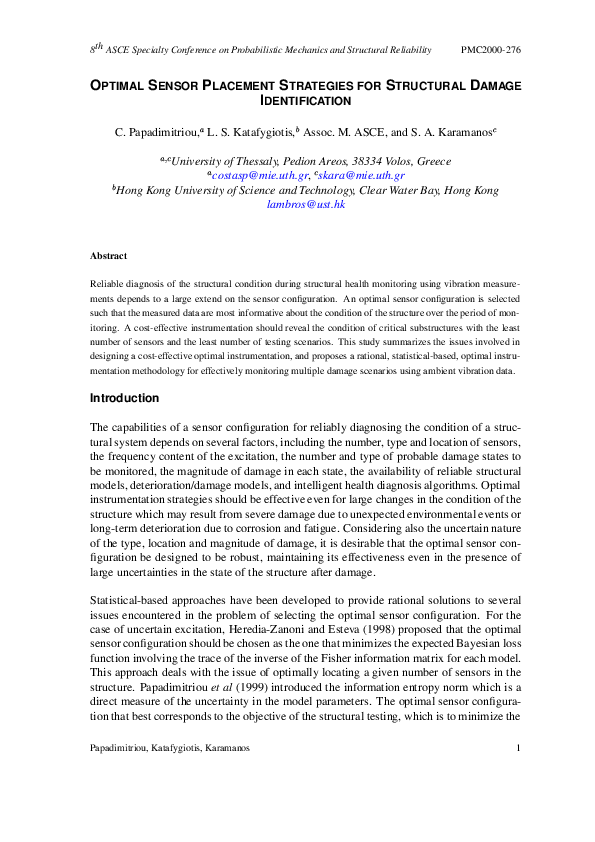 (PDF) Optimal Sensor Placement Strategies for Structural Damage Identification