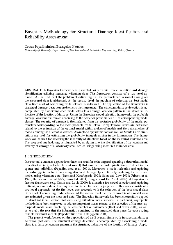 (PDF) Bayesian Methodology for Structural Damage Identification and ... (PDF) Bayesian Methodology for Structural Damage Identification and ...