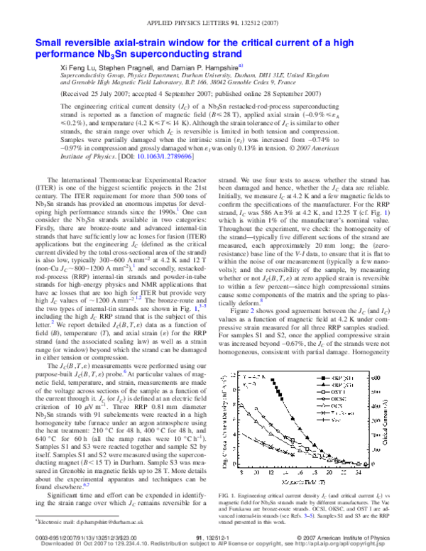 (PDF) Small reversible axial-strain window for the critical current of ...