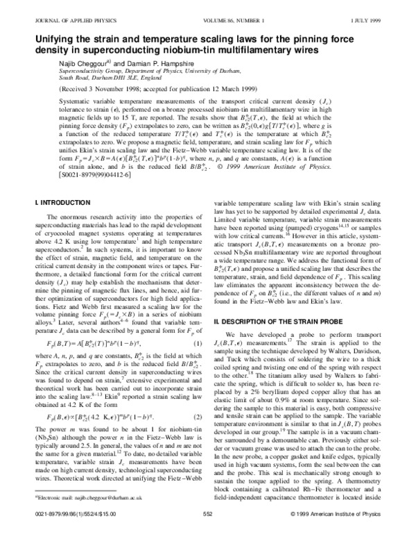 (PDF) Unifying the strain and temperature scaling laws for the pinning force density in ...