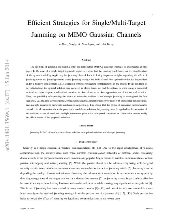 (PDF) Efficient strategies for single/multi-target jamming on MIMO Gaussian channels | Sergiy A ...