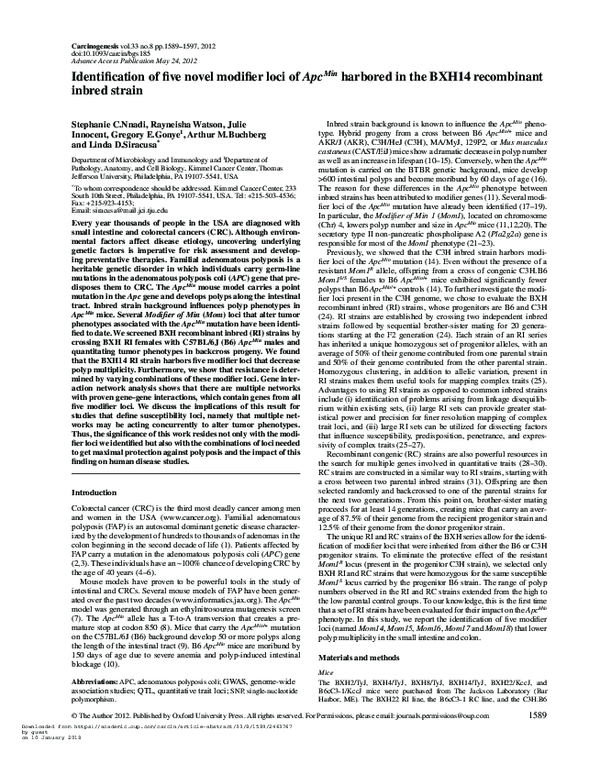(PDF) Identification of five novel modifier loci of ApcMin harbored in ...