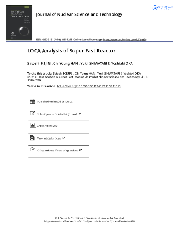 (PDF) LOCA Analysis of Super Fast Reactor