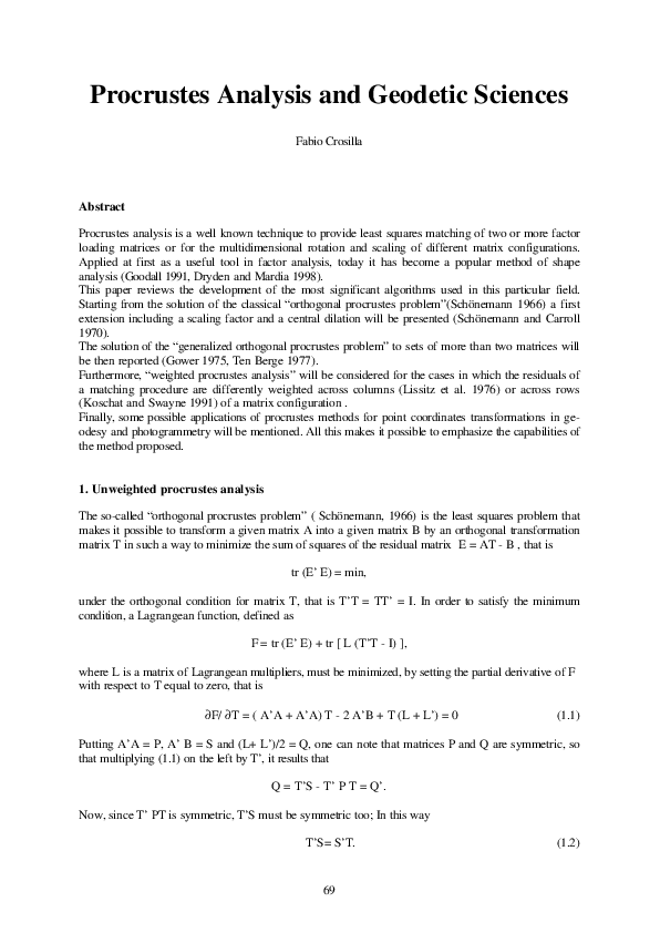 (PDF) Procrustes Analysis and Geodetic Sciences