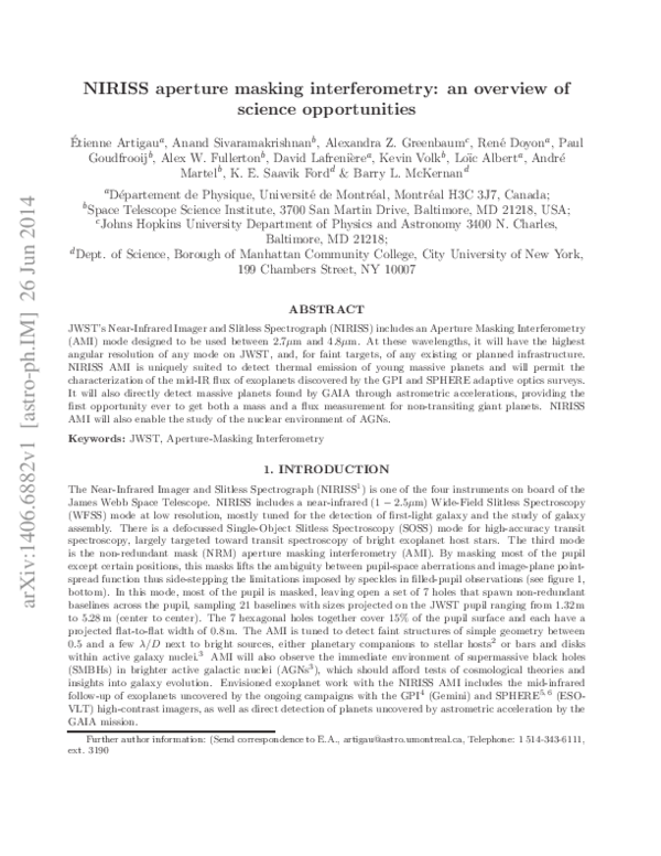 Pdf Niriss Aperture Masking Interferometry An Overview Of Science