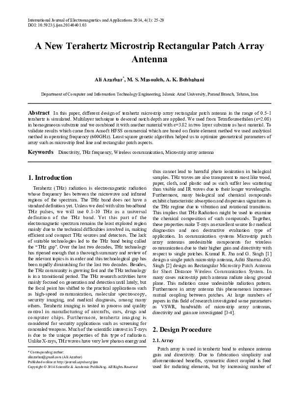 (PDF) A new terahertz microstrip rectangular patch array antenna