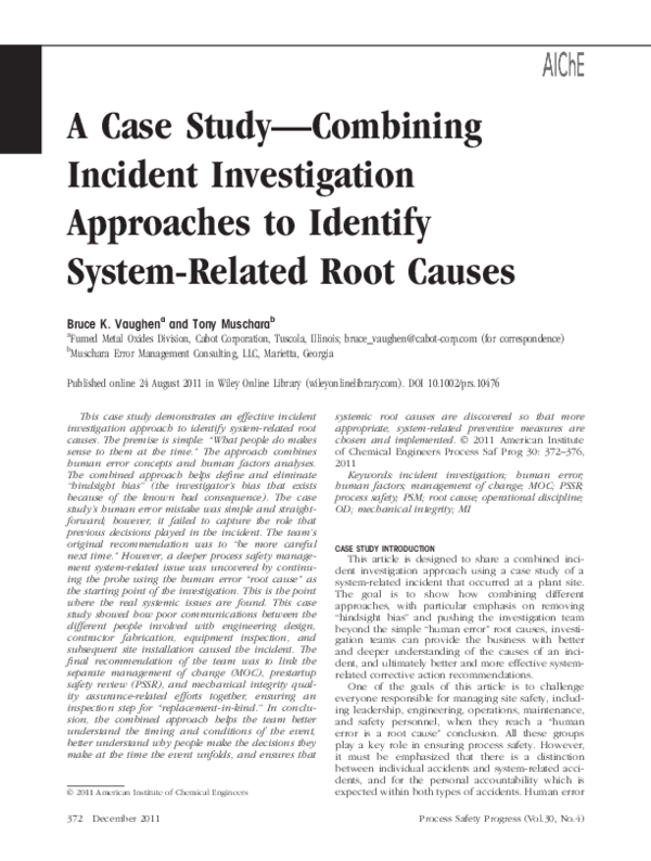 (PDF) A case study-combining incident investigation approaches to ...