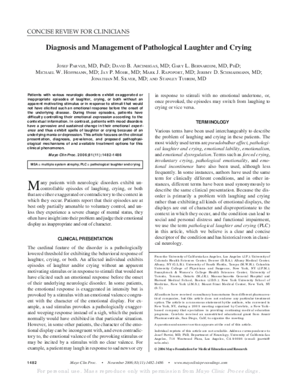 (PDF) Diagnosis and Management of Pathological Laughter and Crying
