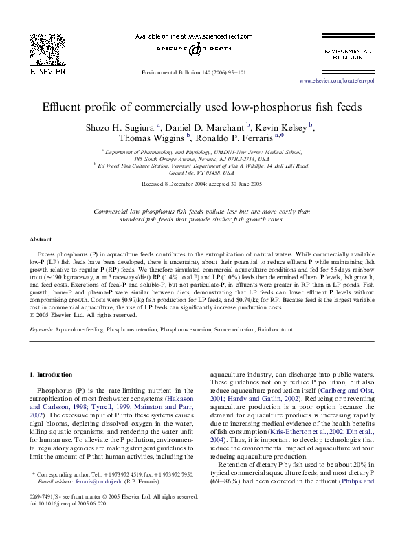 (PDF) Effluent profile of commercially used low-phosphorus fish feeds