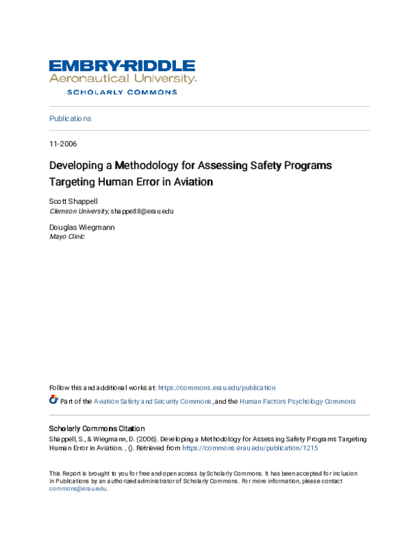 (PDF) Developing a Methodology for Assessing Safety Programs Targeting ...