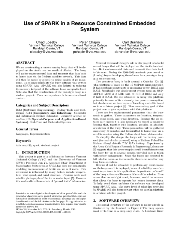 (PDF) Use of SPARK in a resource constrained embedded system