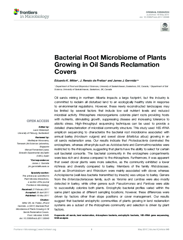 (PDF) Bacterial Root Microbiome of Plants Growing in Oil Sands ...
