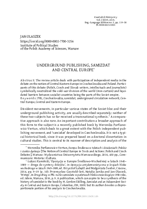 (PDF) Underground Publishing, Samizdat and Central Europe