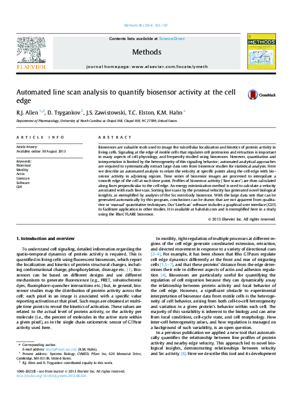 (PDF) Automated line scan analysis to quantify biosensor activity at ...