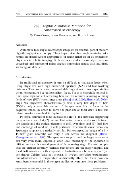 (PDF) Digital autofocus methods for automated microscopy