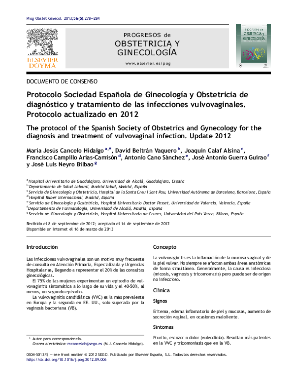 (PDF) Protocolo Sociedad Española de Ginecología y Obstetricia de diagnóstico y tratamiento de ...