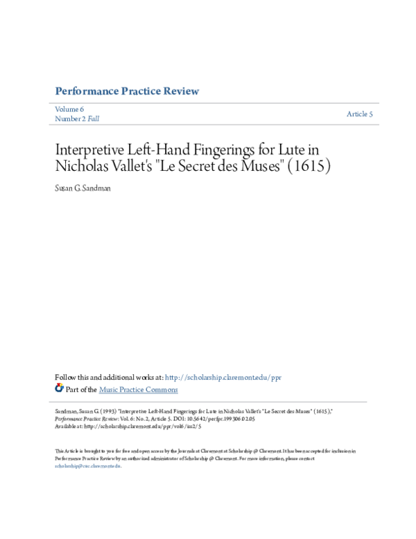 (PDF) Interpretive Left-Hand Fingerings for Lute in Nicholas Vallet's ...