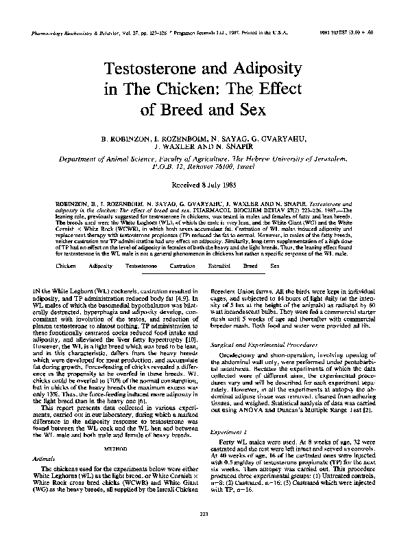 (PDF) Testosterone and adiposity in the chicken: The effect of breed ...