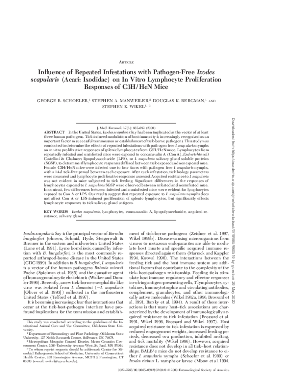 (PDF) Influence of Repeated Infestations with Pathogen-Free Ixodes scapularis (Acari: Ixodidae ...