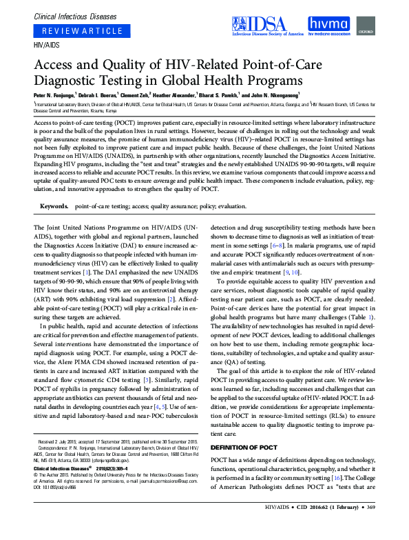 (PDF) Access and Quality of HIV-Related Point of Care Diagnostic ...