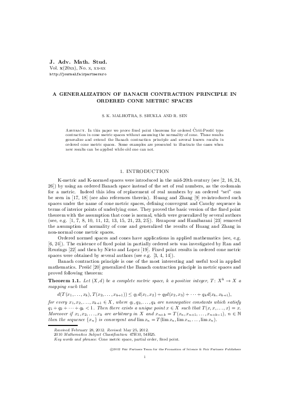 (PDF) A generalization of the Banach Contraction Principle