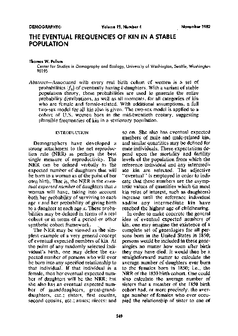(PDF) The Eventual Frequencies of Kin in a Stable Population