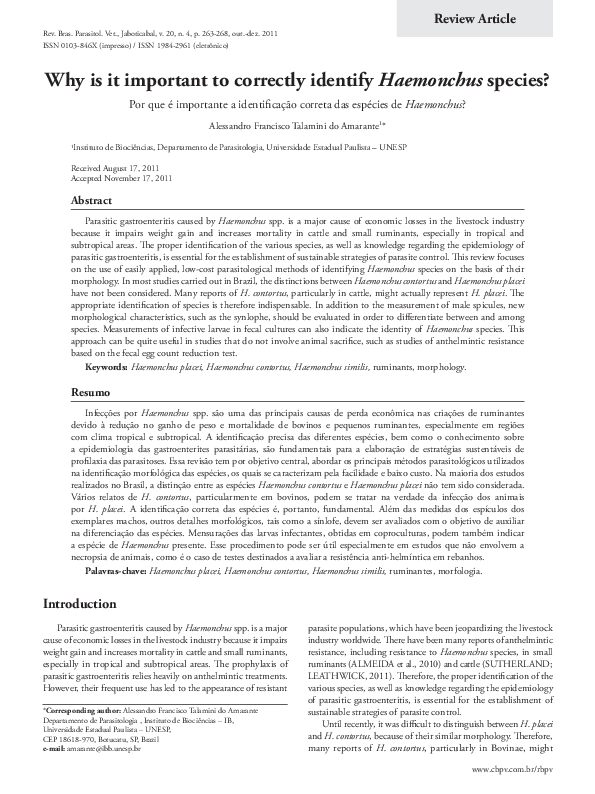 (PDF) Why is it important to correctly identify Haemonchus species?