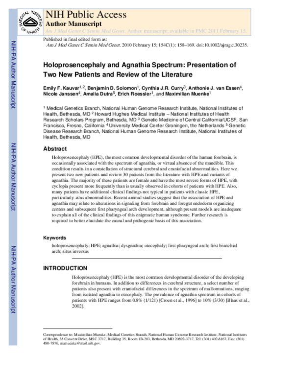 (PDF) Holoprosencephaly and agnathia spectrum: Presentation of two new ...