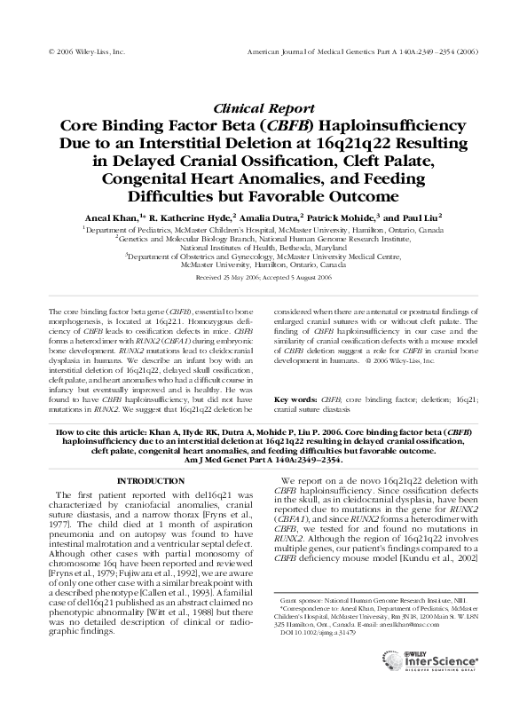 (PDF) Core binding factor beta (CBFB) haploinsufficiency due to an ...