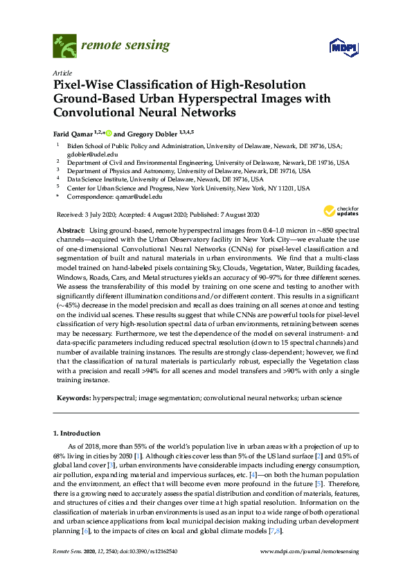 (PDF) Pixel-Wise Classification of High-Resolution Ground-Based Urban Hyperspectral Images with ...