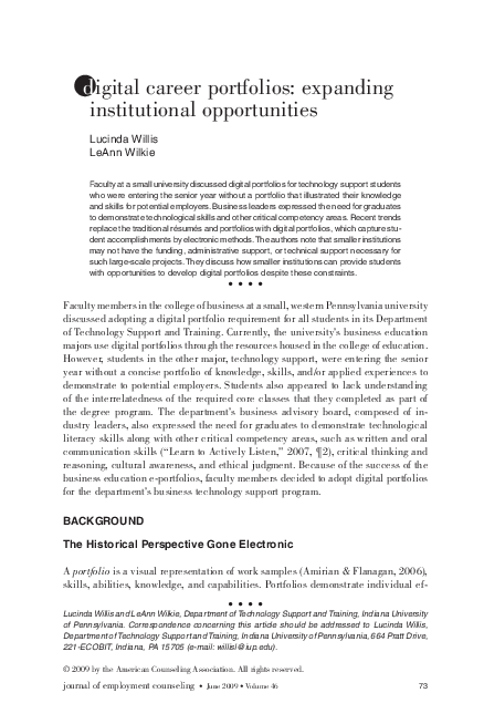 (PDF) Digital Career Portfolios: Expanding Institutional Opportunities