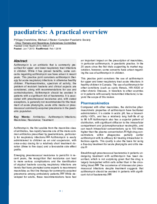 (PDF) Azithromycin use in paediatrics: A practical overview