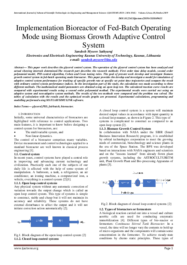 (PDF) Implementation Bioreactor of Fed-Batch OperatingMode using Biomass Growth Adaptive Control ...