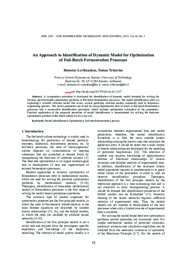 (PDF) An Approach To Identification Of Dynamic Model For Optimization Of Fed-Batch Fermentation ...
