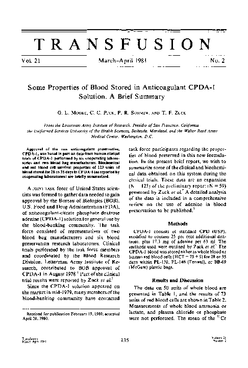 (PDF) Some properties of blood stored in anticoagulant CPDA-1 solution ...