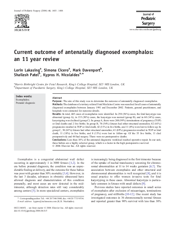 (PDF) Current outcome of antenatally diagnosed exomphalos: an 11 year ...