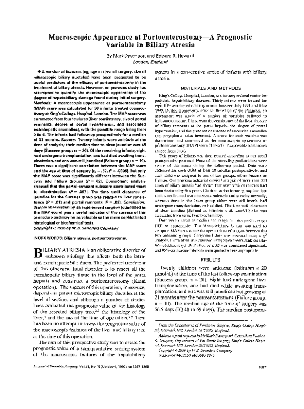 (PDF) Macroscopic appearance at portoenterostomy A prognostic variable ...