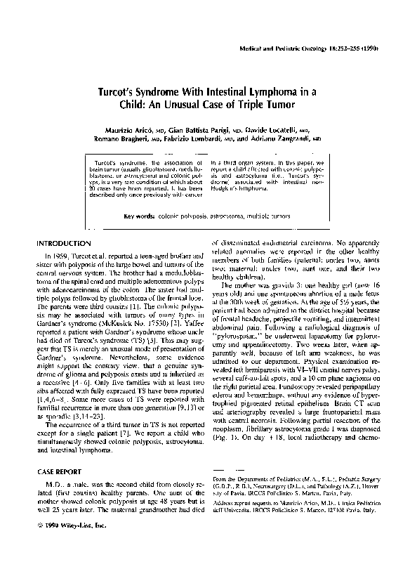 (PDF) Turcot's syndrome with intestinal lymphoma in a child: An unusual ...