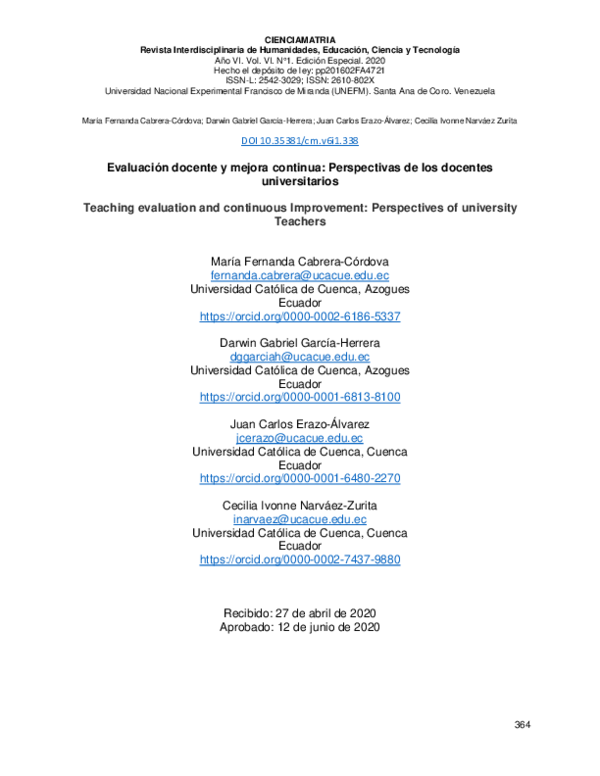 (PDF) Evaluación docente y mejora continua: Perspectivas de los ...