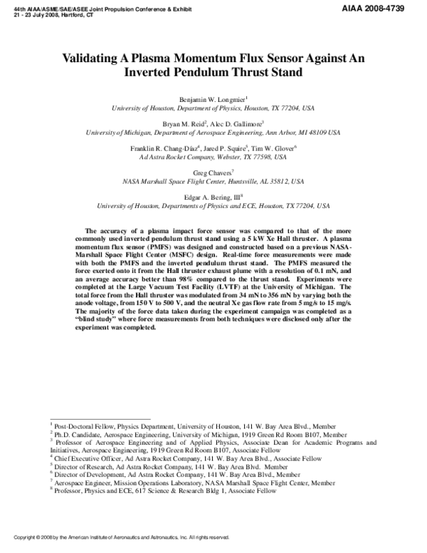 (PDF) Validating a Plasma Momentum Flux Sensor to an Inverted Pendulum ...