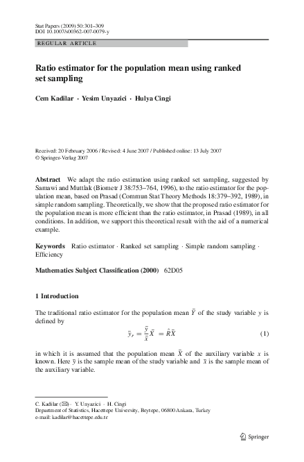 Pdf Ratio Estimator For The Population Mean Using Ranked Set Sampling