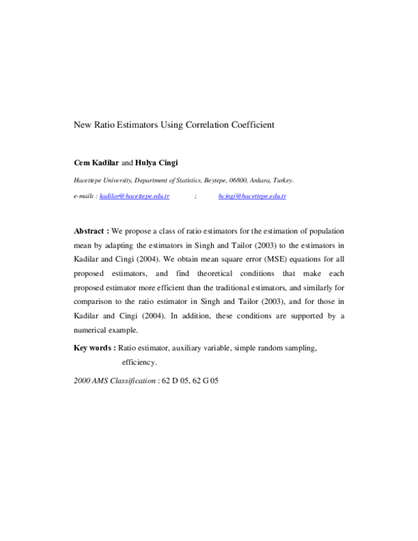 (PDF) New Ratio Estimators Using Correlation Coefficient