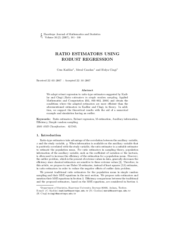 Pdf Ratio Estimators Using Robust Regression