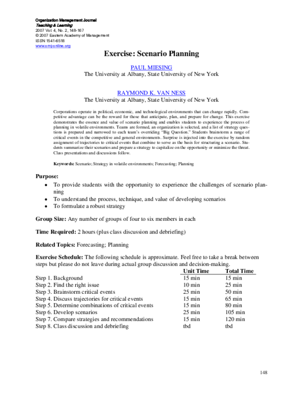 (PDF) Exercise: Scenario Planning
