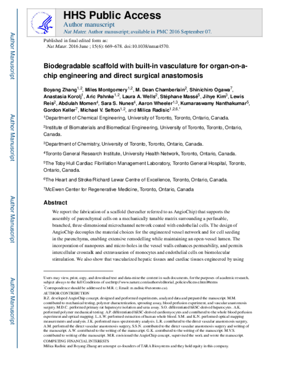 (PDF) Biodegradable scaffold with built-in vasculature for organ-on-a ...