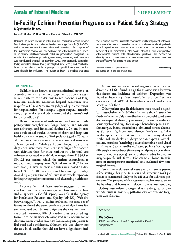 (PDF) In-Facility Delirium Prevention Programs as a Patient Safety Strategy