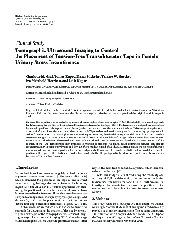 (PDF) Tomographic Ultrasound Imaging to Control the Placement of ...