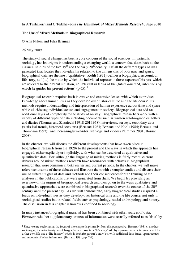 (PDF) The Use of Mixed Methods in Biographical Research